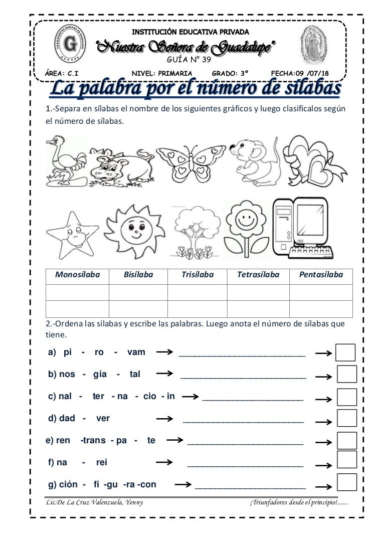 La palabra por el numero de silabas