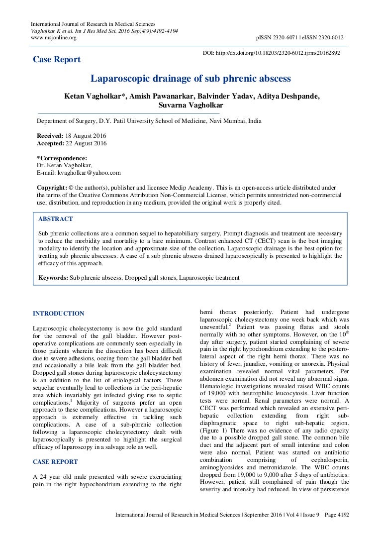Laparoscopic drainage of subphrenic abscess