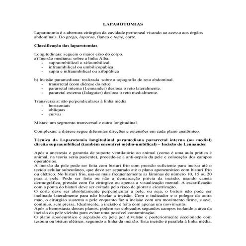 Laparotomia a lennander técnicas e variações | DOC