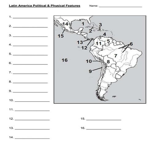 La political & physical features numbered map | DOC