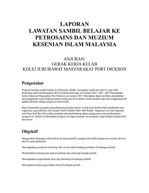 Contoh Kertas kerja lawatan | DOCX