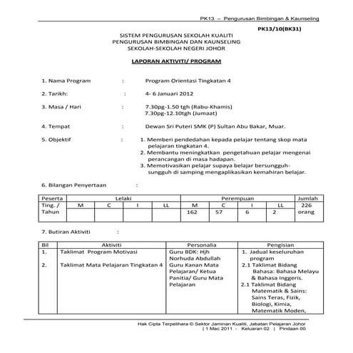 Laporan program-orientasi-ting-4-2012-spsk | PDF