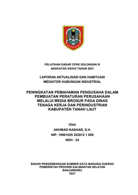 1. contoh cover ra dan laporan aktualisasi | PDF