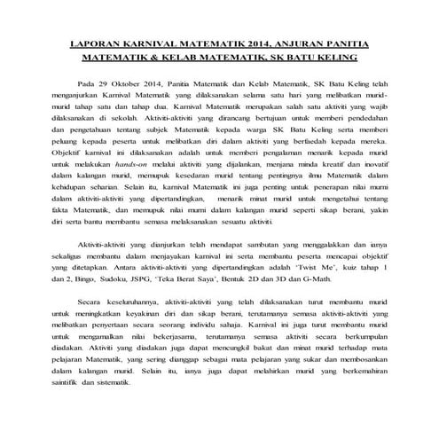 Laporan karnival matematik 2014 | DOCX
