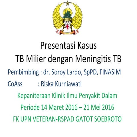 Tuberculosis Milier dan Meningitis Tbc | PPT