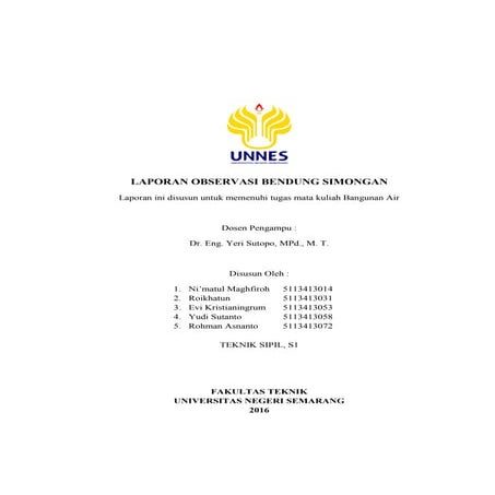 Laporan observasi bendung simongan | PDF