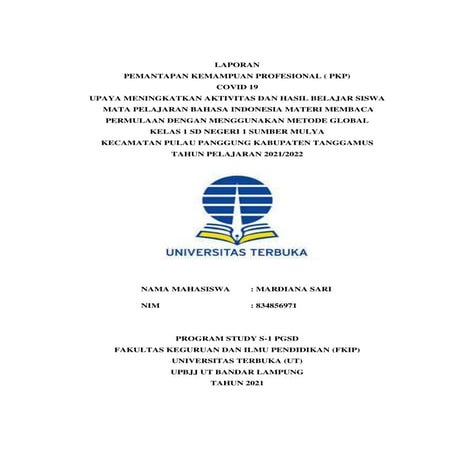 LAPORAN PKP UNIVERSITAS TERBUKA SEMESTER 8 | PDF