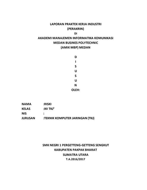 Contoh Laporan Prakerin TKJ (Teknik Komputer Jaringan) | DOCX