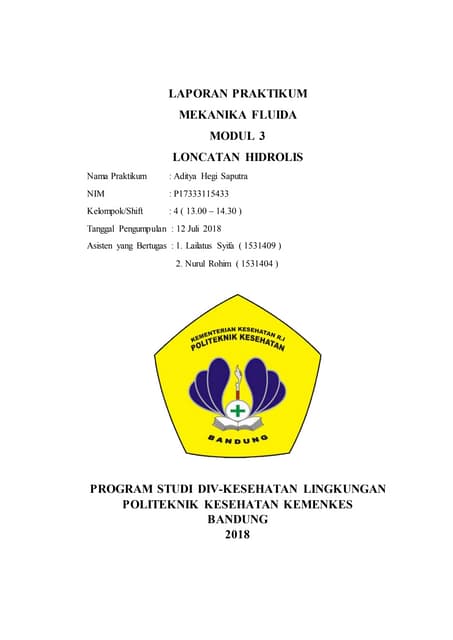 Laporan praktikum mekanika fluida ( hydraulic bench ) itb modul 1 | PDF