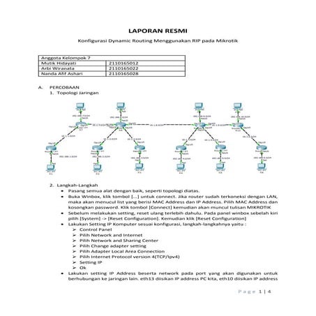 Konfigurasi Dynamic Routing Menggunakan RIP pada Mikrotik | PDF