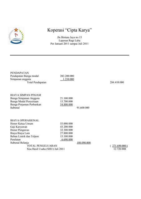 Contoh Laporan Keuangan Koperasi | PDF