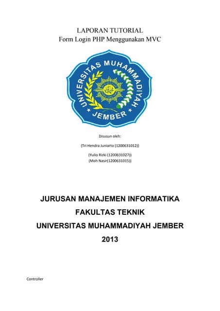 Tugas laporan tutorial form login php menggunakan mvc | PDF Tugas laporan tutorial form login php menggunakan mvc | PDF
