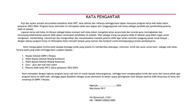 CONTOH LAPORAN WALI KELAS SMP PERIODE JULI-DESEMBER 2024 | PDF