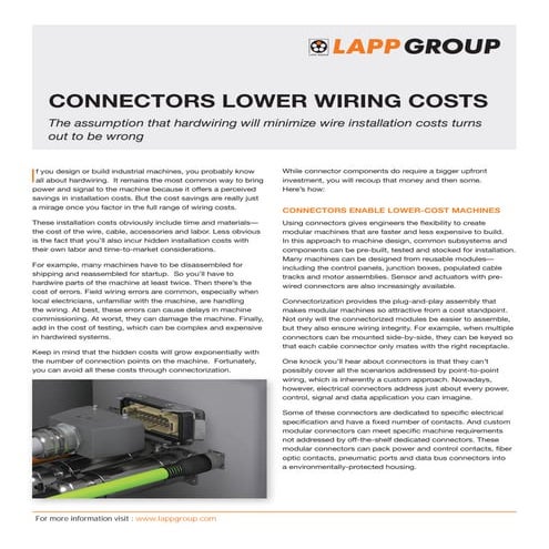 Lapp hardwire - CONNECTORS LOWER WIRING COSTS | PDF
