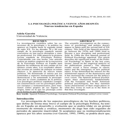 La psicología política veinte años después | PDF