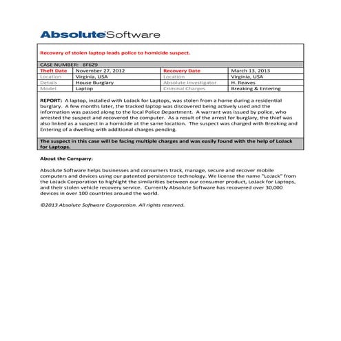Laptop Theft Recovery Cases from Absolute Software – Case Number 8F6Z9 ...