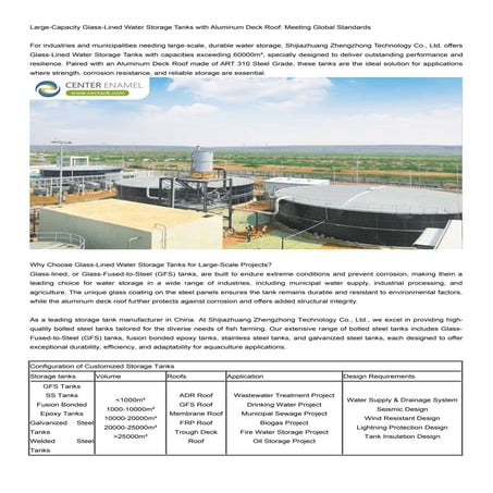 Large-Capacity Glass-Lined Water Storage Tanks with Aluminum Deck Roof ...