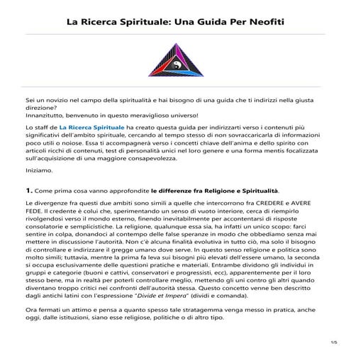 La Ricerca Spirituale: Una Guida Per Neofiti | PDF