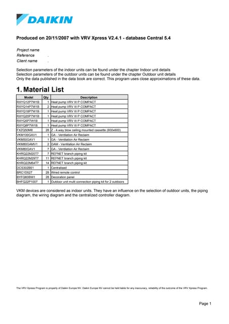 DAIKIN VRV PIPE SELECTION CHART | PPT