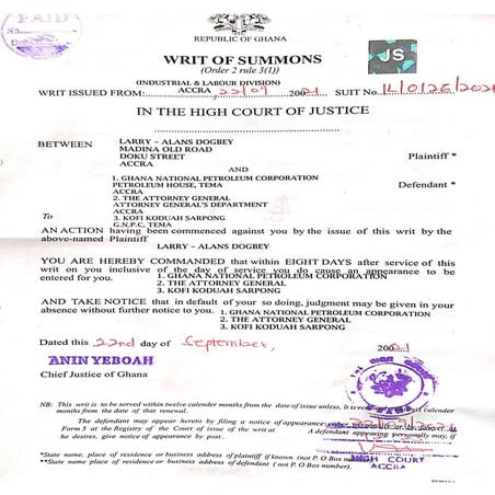 Larry Dogbey sues Dr KK Sarpong | PDF