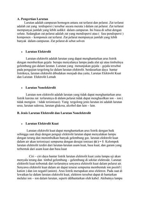 Materi Kimia Larutan Elektrolit dan Non Elektrolit | PPT