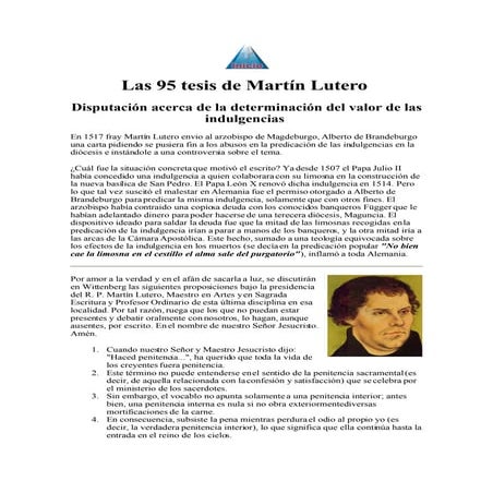 Las 95 Tesis De Martín Lutero | DOC