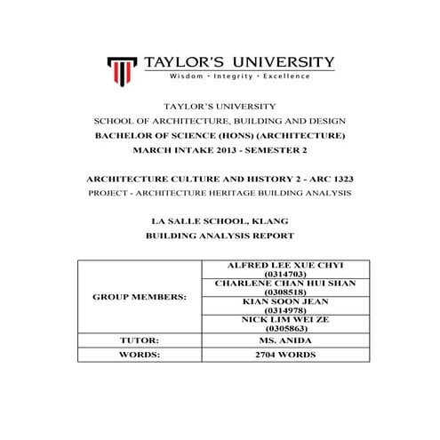 La Salle, Klang Building Report Analysis | PDF | Professional School ...