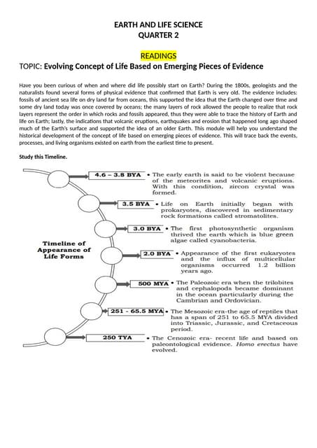 ELS_Q2_Module-1_Evolving-Concept-of-Life-Based-on-Emerging-Pieces-of-Evidence_v2.pdf | Geology ...