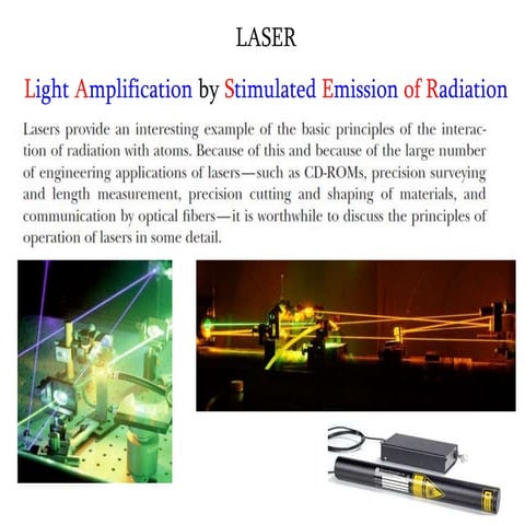 laser notes pptx light amplifier by stimulating emission with | PPTX