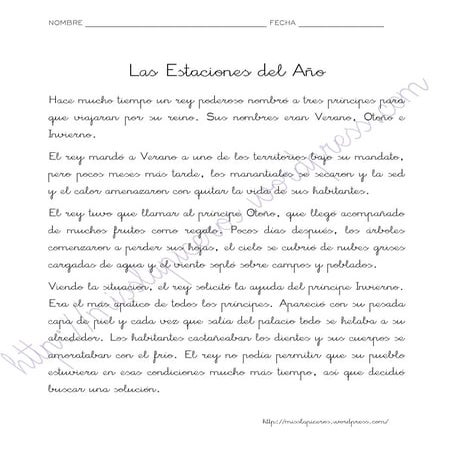 Las estaciones del año. Comprensión Lectora y Actividades. | PDF