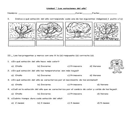 Hoja De Trabajo Sobre Las Estaciones Del Año