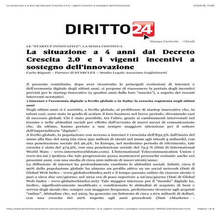 La situazione a 4 anni dal decreto crescita 2.0 e i vigenti incentivi a ...