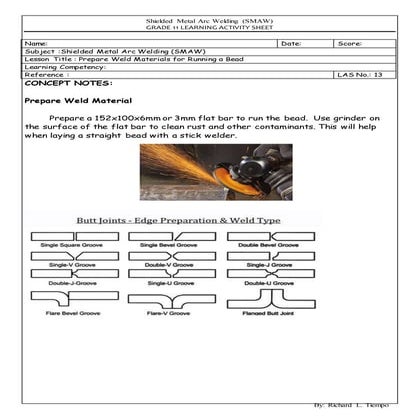 Las no 13 prepare weld material prepare edge & surface | DOCX