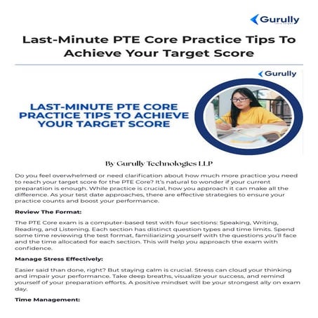 Last-Minute PTE Core Practice Tips To Achieve Your Target Score | PDF