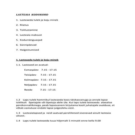 Lasteaia kodukord | PDF