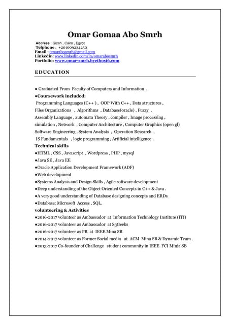 omar gomaa abo smrh CV | PDF omar gomaa abo smrh CV | PDF