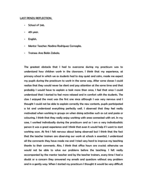 Waldovino tpd primary school final reflection | DOCX | Parenting Children Aged 4-11 | Parenting