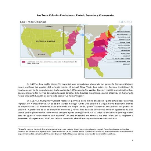 Mapa De Las Trece Colonias De Estados Unidos
