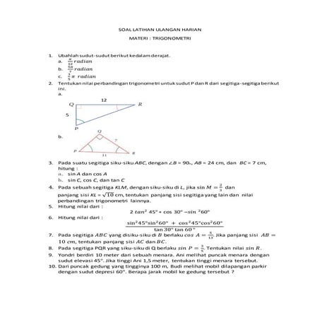 Latihan trigonometri Kelas X | DOCX