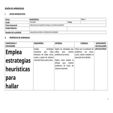 LA TERCIA.de un numero con ficha y lista de cotejos | DOC