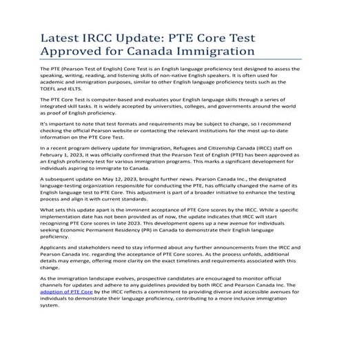 Latest IRCC Update PTE Core Test Approved for Canada Immigration.docx