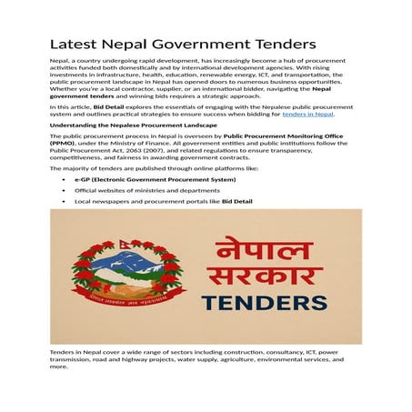 Latest online Nepal Government Tenders info | DOCX
