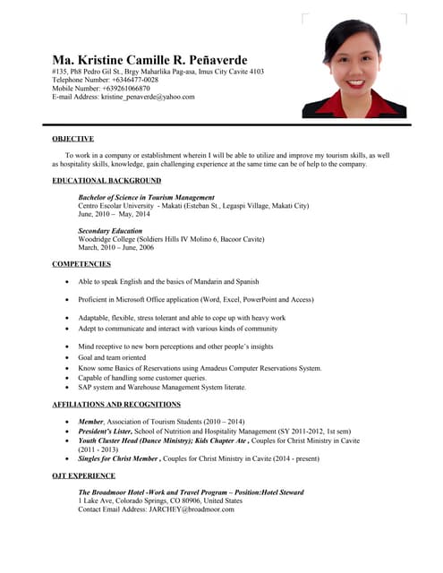 Resume for ojt / work | DOCX | Professional School | Postgraduate Education