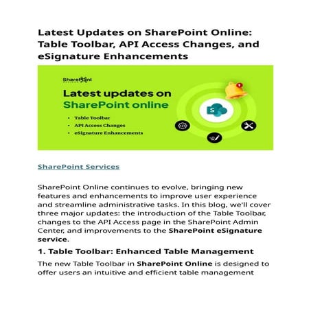 Latest Updates on SharePoint Online: Table Toolbar, API Access Changes ...