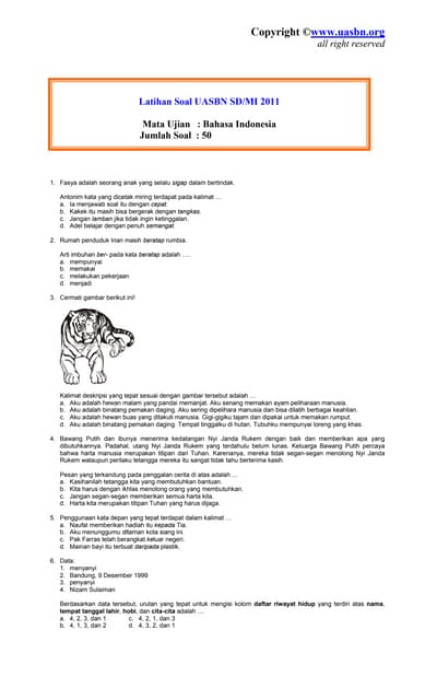 Soal uts bahasa indonesia kelas 3 semester 1 | DOC