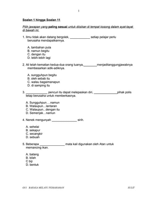 Bm sjk pemahaman set 1 edit | PDF