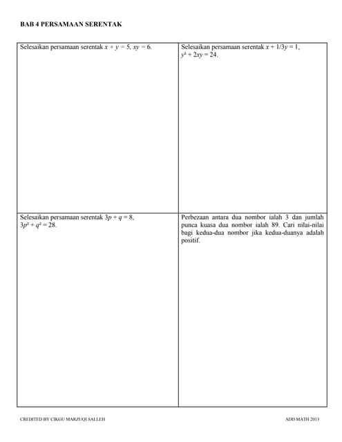 Matematik Tambahan: Persamaan kuadratik | PDF