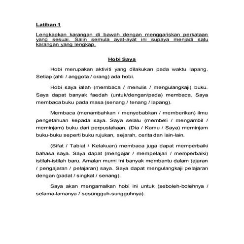 Latihan lengkapkan karangan hobi saya | DOCX