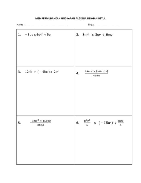 Latihan Pecahan Tahun 6 (Operasi Darab & Bahagi) | PDF