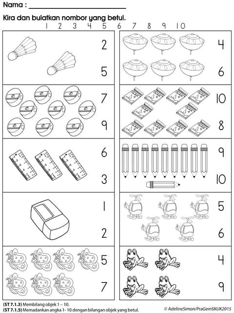 Latihan numerasi kira dan tuliskan nombor yang betul (1) | PDF